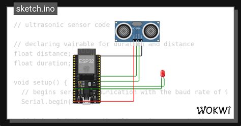Ultrasonic Sensor With Led Copy Wokwi Esp32 Stm32 Arduino Simulator