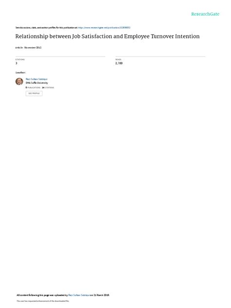 Relationship Between Job Satisfaction And Employee Turnover Intention Pdf Job Satisfaction