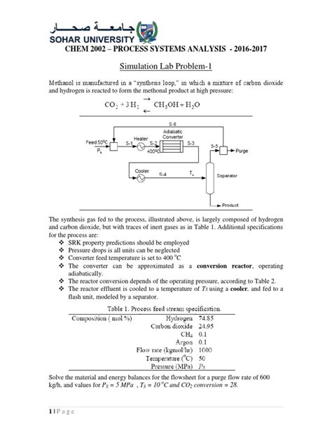 Simulation Lab Problem 1 Chem 2002 Process Systems Analysis 2016