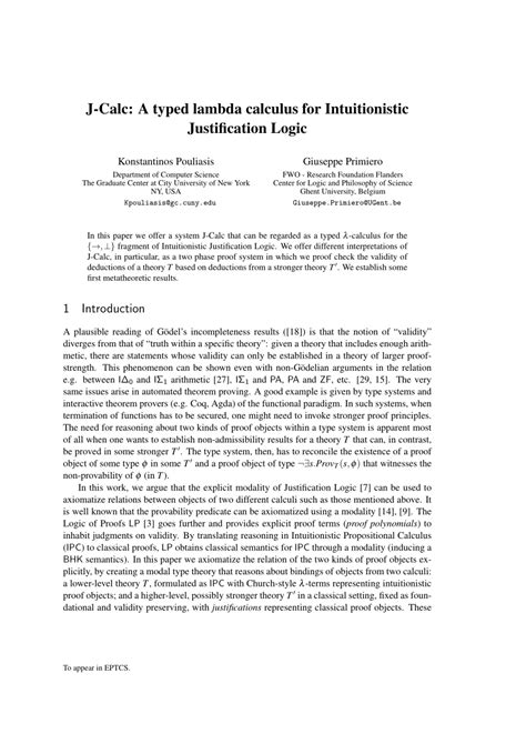Pdf J Calc A Typed Lambda Calculus For Intuitionistic Justification Logic