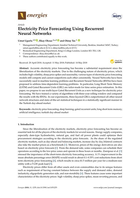 pdf electricity price forecasting using recurrent neural networks