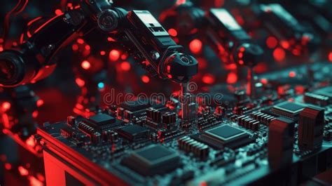 Robotic Arm Assembling Circuit Board In High Tech Factory Ai Generated