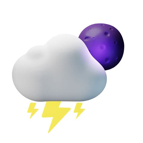 3d Icon Night Full Moon Thunder Weather Forecast Illustration Concept