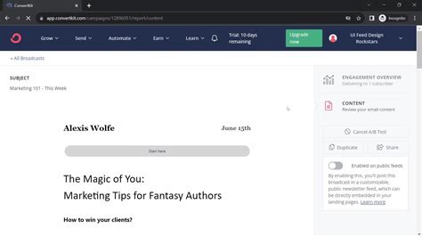 creating an automation workflow on convertkit desktop examples page