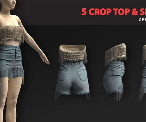 Artstation 5 Crop Top And Jean Shorts Outfit Pack Vol04 Marvelous