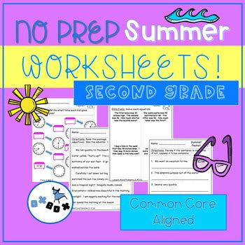 Summer Activities Second Grade Worksheets Common Core Aligned No Prep