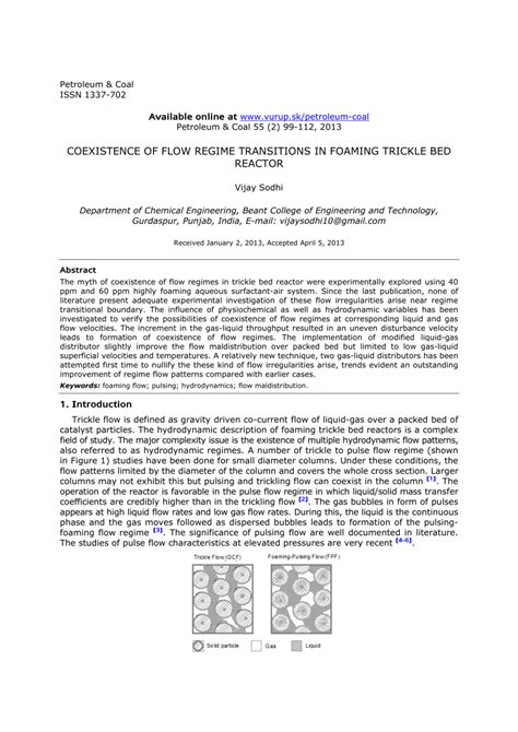 Pdf Coexistence Of Flow Regime Transitions In Foaming Trickle Bed Reactor