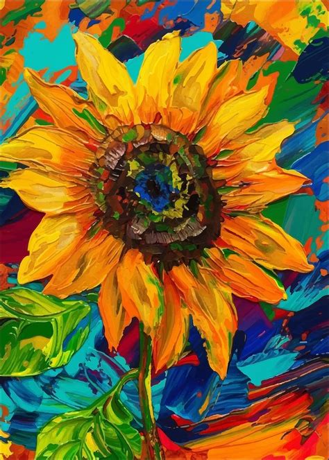 Sunflower Painting Poster Picture Metal Print Paint By