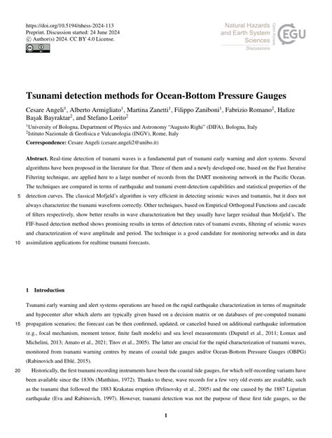 Pdf Tsunami Detection Methods For Ocean Bottom Pressure Gauges