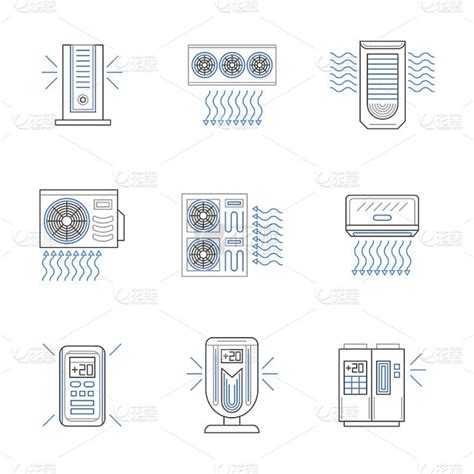 空气气候设备平面线矢量图标设置素材 花瓣网