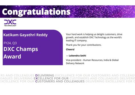 katikam gayathri reddy on linkedin dxc wearedxc champsaward teamwork leadership