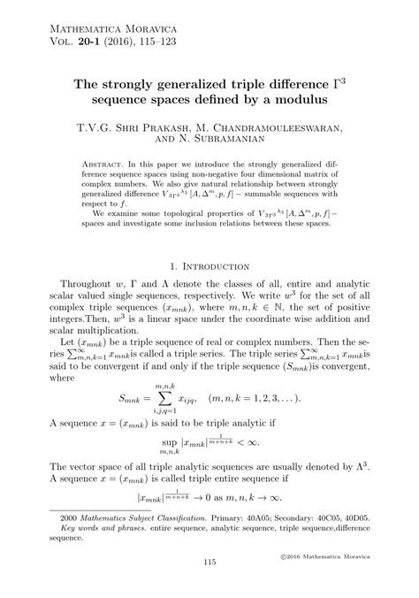 Pdf The Strongly Generalized Triple Difference Γ3 Sequence Spaces