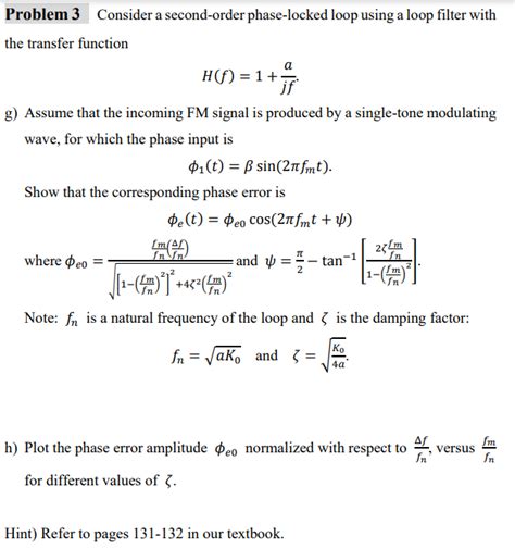 problem 3 consider a second order phase locked loop
