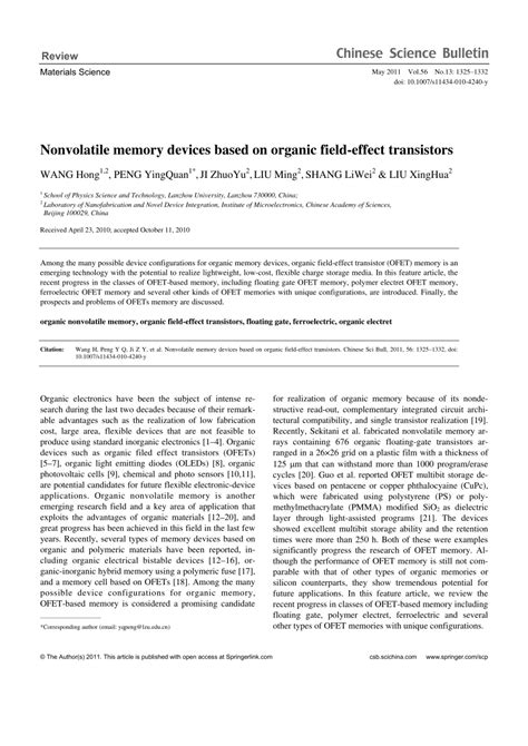 Pdf Nonvolatile Memory Devices Based On Organic Field Effect Transistors