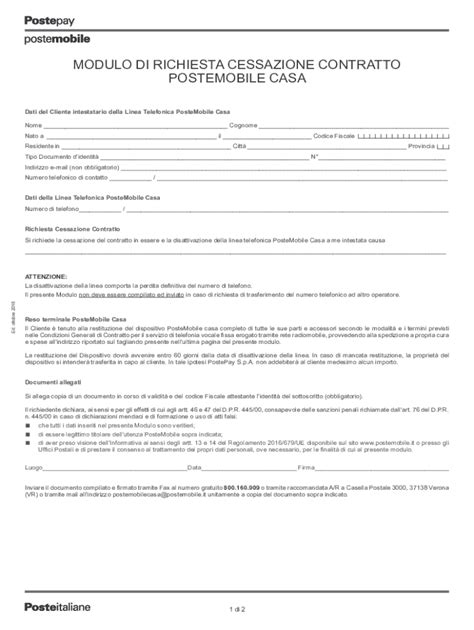 Compilabile Online Disdetta Postemobile Casa Guida E Modulo Fax Email Stampa Pdffiller