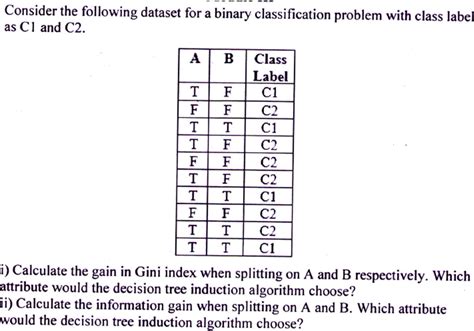 Consider The Following Dataset For A Binary