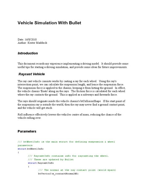 Vehicle Simulation With Bullet Implementing A Driving Model And