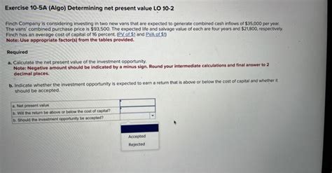 exercise 10 5a algo determining net present value
