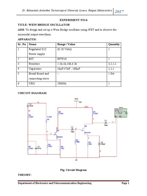 Wein Bridge Oscillator Pdf Electronic Oscillator Amplifier