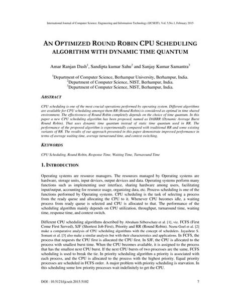 An Improved Round Robin Cpu Scheduling Algorithm With Varying Time Quantum Pdf