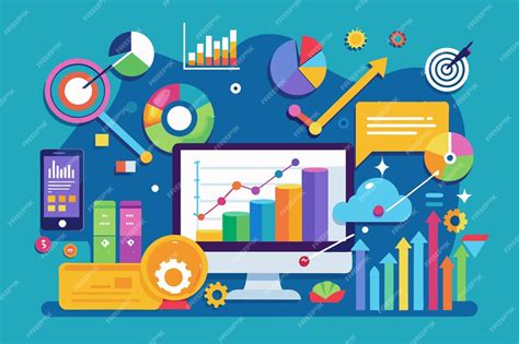 a workspace displays various colorful charts and graphs illustrating data analysis concepts and