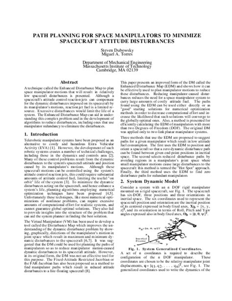 Pdf Path Planning For Space Manipulators To Minimize Spacecraft Attitude Disturbances Steven