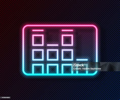빛나는 네온 라인 음악 이퀄라이저 아이콘은 검은 배경에 격리되어 있습니다 음파 오디오 디지털 이퀄라이저 기술 콘솔 패널 펄스 뮤지컬 벡터 개념에 대한 스톡 벡터 아트 및