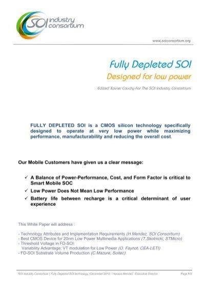 Fully Depleted Soi Designed For Low Soi Industry Consortium