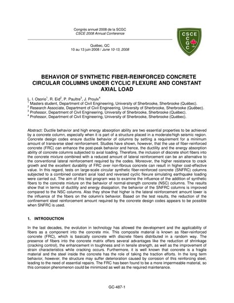 Pdf Behavior Of Synthetic Fiber Reinforced Concrete Circular Columns Under Cyclic Flexure And