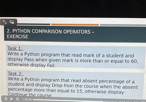 Solved 2 Python Comparison Operators Exercise Task 1