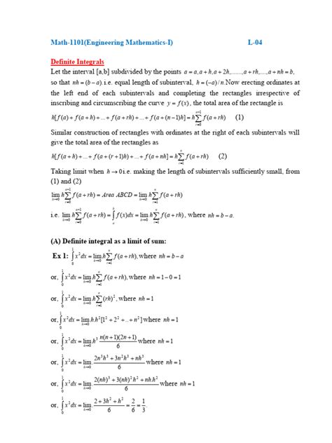Definite Integrals Pdf Integral Mathematical Relations