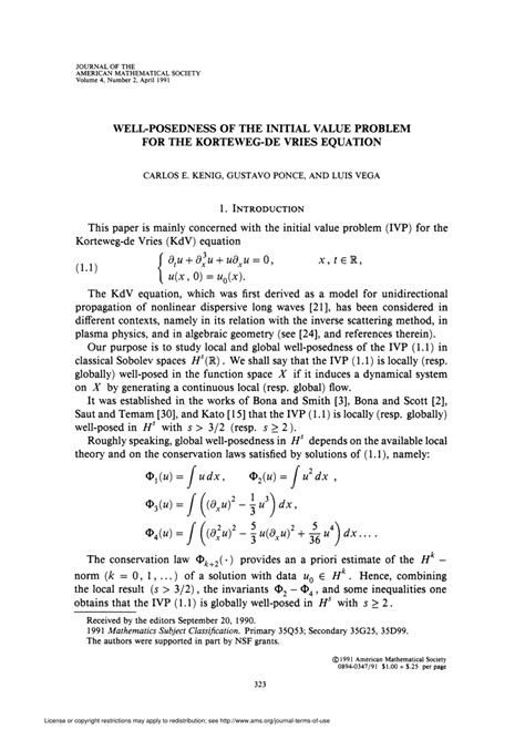 Pdf Well Posedness Of The Initial Value Problem For The Korteweg De