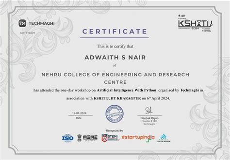Adwaith S Nair On Linkedin Attended A One Day Workshop On Ai With Python On April 6 2024 Gained