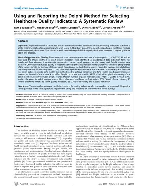 Pdf Using And Reporting The Delphi Method For Selecting Healthcare
