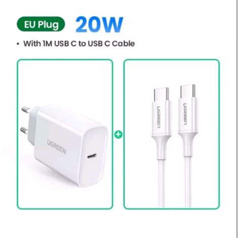 Kepala Charger Dan Kabel Charger Warna Putih Meter Type C Merk Ugreen Telepon Seluler
