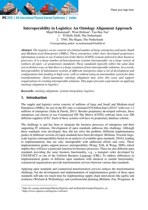 Pdf Interoperability In Logistics An Ontology Alignment Approach
