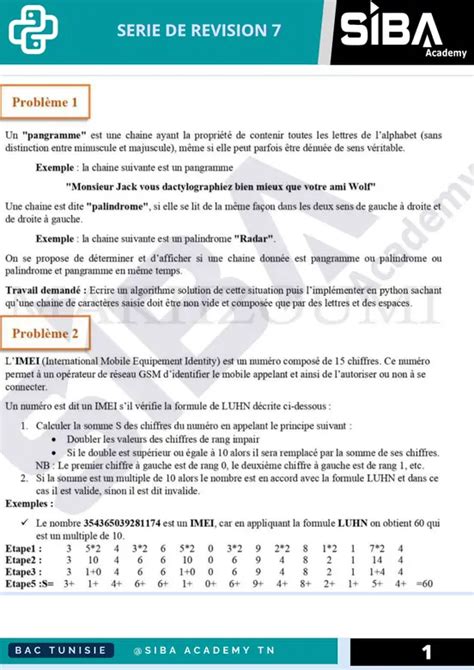 Bac Sc Expérimentales Informatique Série 7 Version Python Avec Correction