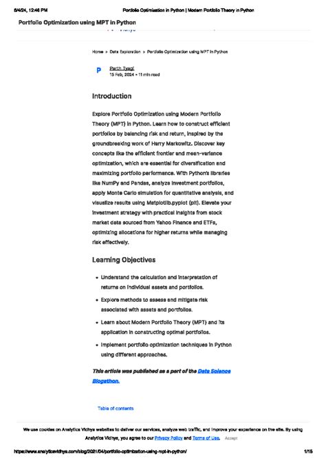 Portfolio Optimization In Python Modern Portfolio Theory In Python 11