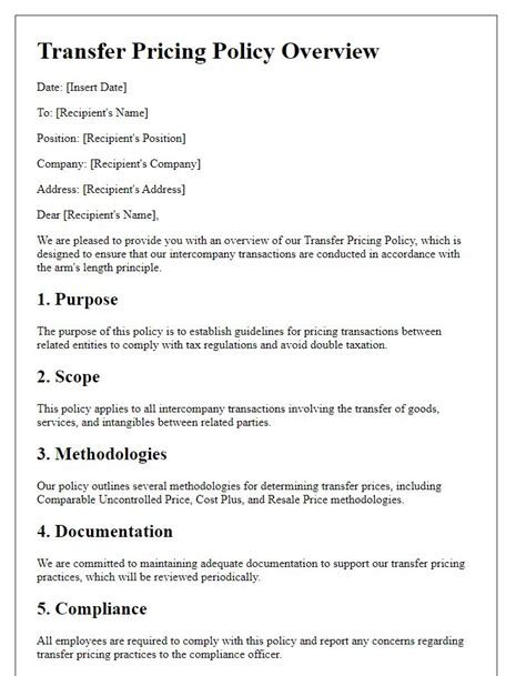 Letter Template For Transfer Pricing Documentation Free Samples In Pdf Letterin