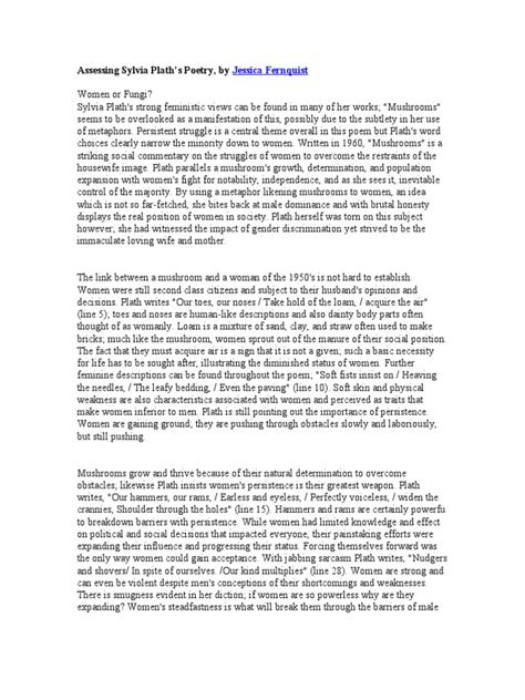 Assessing Sylvia Plaths Poetry Mushrooms Analysis Pdf