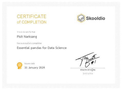 Pisit Narksang On Linkedin Certificate Of Completion Essential Pandas For Data Science Skooldio