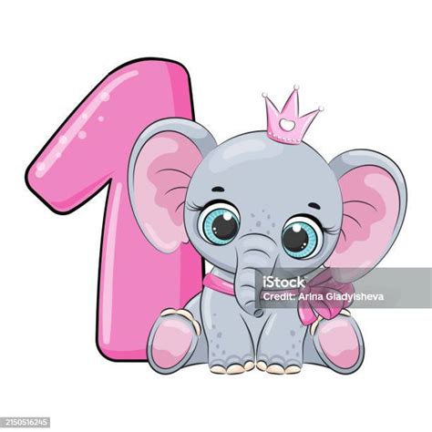 코끼리와 함께하는 첫 번째 생일을 위한 생일 축하 카드 벡터 일러스트 레이 션입니다 개체 그룹에 대한 스톡 벡터 아트 및 기타 이미지 개체 그룹 귀여운 기념일