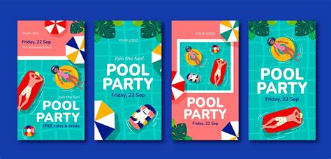 Free Vector Flat Pool Party Instagram Stories Collection