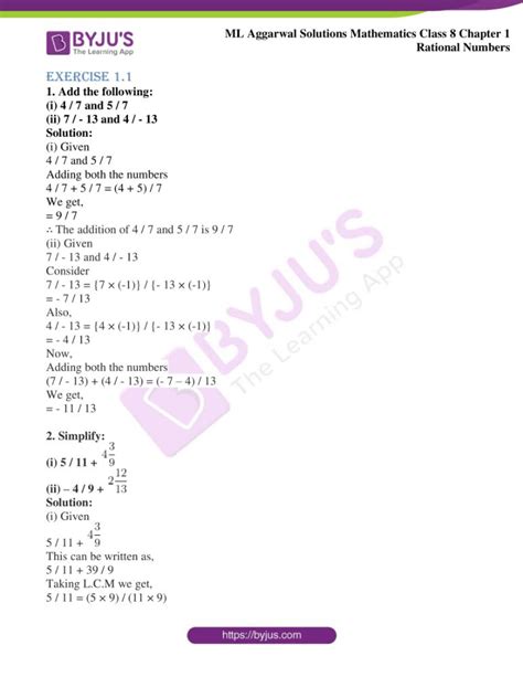 Ml Aggarwal Solutions For Class 8 Maths Chapter 1 Rational Numbers Get Pdf