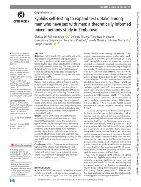 Pdf Syphilis Self Testing To Expand Test Uptake Among Men Who Have