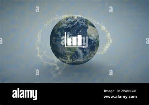 Animation Of Statistics Processing And Human Brain Spinning Over Globe Global Data Processing
