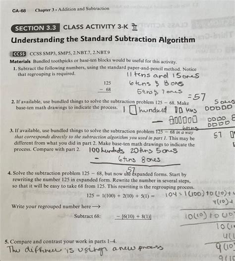 Solved Understanding The Standard Subtraction Algorithm Ccss