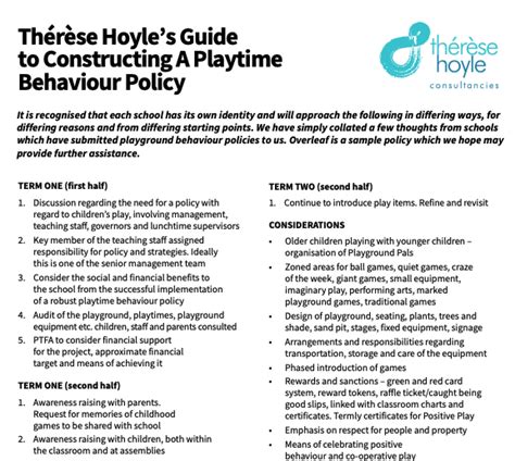 Guide To Constructing A Playtime Behaviour Policy Therese Hoyle