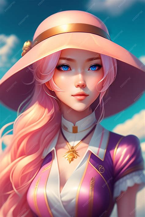 Premium Ai Image A Very Beautiful Anime Girl Long Wavy Blond Hair Sky Blue Eyes Short Smile