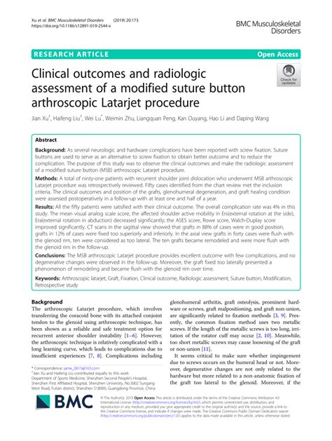Pdf Clinical Outcomes And Radiologic Assessment Of A Modified Suture Button Arthroscopic